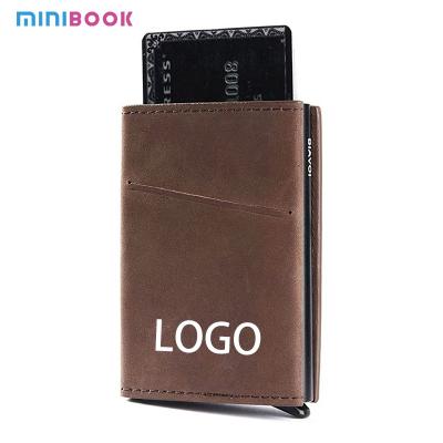 China RFID Blocking Genuine Leather Pop Up Wallet for Credit Card Storage 9.5cm for sale