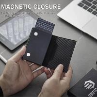 China RFID Blocking Genuine Leather Pop Up Wallet for Credit Card Storage 9.5cm for sale