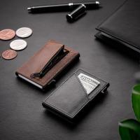 China Men's Business Automatic Pop-Up Ultra-Thin RFID Card Holder Genuine Leather 9.8cm for sale