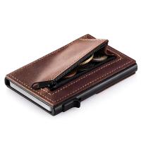 China Men's Business Automatic Pop-Up Ultra-Thin RFID Card Holder Genuine Leather 9.8cm for sale