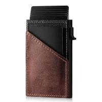 China Men's Business Automatic Pop-Up Ultra-Thin RFID Card Holder Genuine Leather 9.8cm for sale