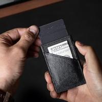 China Men's Business Automatic Pop-Up Ultra-Thin RFID Card Holder Genuine Leather 9.8cm for sale