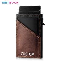 China Men's Business Automatic Pop-Up Ultra-Thin RFID Card Holder Genuine Leather 9.8cm for sale
