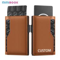 China Genuine Leather Automatic Pop Up Card Holder Wallet RFID Blocking 9.8cm 6.9cm for sale
