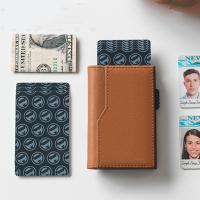 China Genuine Leather Automatic Pop Up Card Holder Wallet RFID Blocking 9.8cm 6.9cm for sale