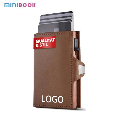 China Genuine Leather Popup Card Wallet for Men Credit Card Holder Low MOQ Mix Models 9.7cm for sale
