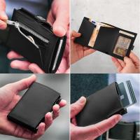 China Genuine Leather Popup Card Wallet for Men Credit Card Holder Low MOQ Mix Models 9.7cm for sale