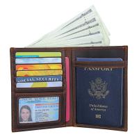 China Genuine Leather Passport Cover Bifold Wallet RFID Blocking Cowhide 11cm x 15.5cm for sale