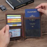 China Genuine Leather Passport Cover Bifold Wallet RFID Blocking Cowhide 11cm x 15.5cm for sale