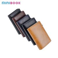 China Vintage RFID Blocking Pop Up Metallic Card Wallet for Men PU Aluminum Alloy 3 Card Slots for sale