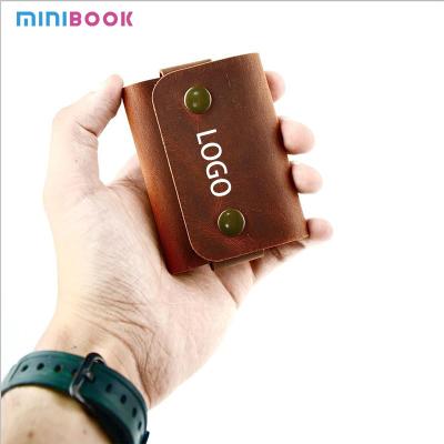 China Business Gift Brown Genuine Leather Credit Card Wallet for Men Cowhide Card Holder Case 8.5cm x 6cm for sale