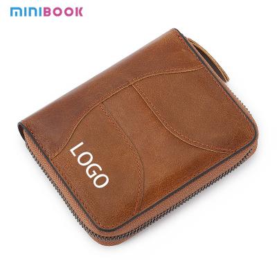 China None Pattern Genuine Leather RFID Blocking Card Holder with Zipper and Custom Logo for sale
