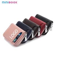 China Genuine Cowhide Accordion Pickup Bag RFID Blocking Multi-Slot Zipper Wallet 11cm for sale