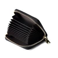 China Genuine Cowhide Accordion Pickup Bag RFID Blocking Multi-Slot Zipper Wallet 11cm for sale