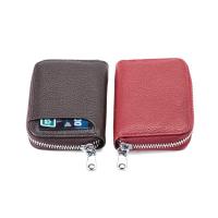 China Genuine Cowhide Accordion Pickup Bag RFID Blocking Multi-Slot Zipper Wallet 11cm for sale