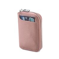 China Genuine Cowhide Accordion Pickup Bag RFID Blocking Multi-Slot Zipper Wallet 11cm for sale
