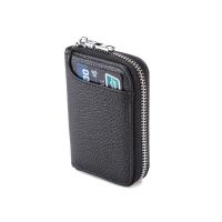 China Genuine Cowhide Accordion Pickup Bag RFID Blocking Multi-Slot Zipper Wallet 11cm for sale