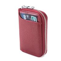 China Genuine Cowhide Accordion Pickup Bag RFID Blocking Multi-Slot Zipper Wallet 11cm for sale