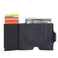 China Metal Automatic Pop-Up Anti-Degaussing Card Holder 10.4cm Genuine Leather Multi-Slot for sale