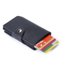 China Metal Automatic Pop-Up Anti-Degaussing Card Holder 10.4cm Genuine Leather Multi-Slot for sale