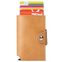 China Metal Automatic Pop-Up Anti-Degaussing Card Holder 10.4cm Genuine Leather Multi-Slot for sale
