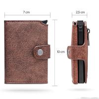 China Genuine Leather Automatic Card Holder Wallet for Men 3 Fold RFID Blocking 10 Card Capacity for sale