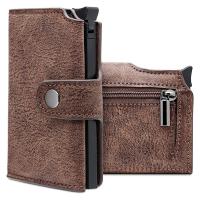 China Genuine Leather Automatic Card Holder Wallet for Men 3 Fold RFID Blocking 10 Card Capacity for sale