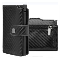 China Genuine Leather Automatic Card Holder Wallet for Men 3 Fold RFID Blocking 10 Card Capacity for sale
