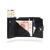 China Genuine Leather Automatic Card Holder Wallet for Men 3 Fold RFID Blocking 10 Card Capacity for sale