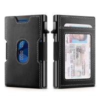 China Slim Metal Wallet with Money Clip RFID Blocking Genuine Leather 10.3x6.5x1.5cm for sale