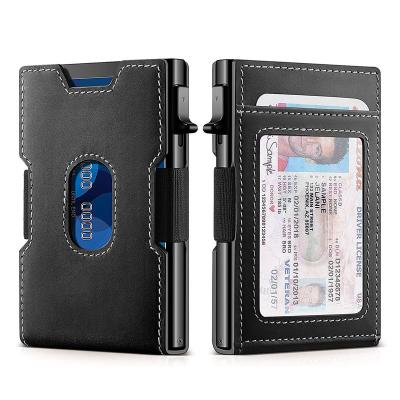 China Slim Metal Wallet with Money Clip RFID Blocking Genuine Leather 10.3x6.5x1.5cm for sale