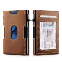 China Slim Metal Wallet with Money Clip RFID Blocking Genuine Leather 10.3x6.5x1.5cm for sale