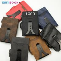 China Auto Eject Pop Up Card Holder with Cash Clip for Men PU Leather 10.2x7.2x1.6cm for sale