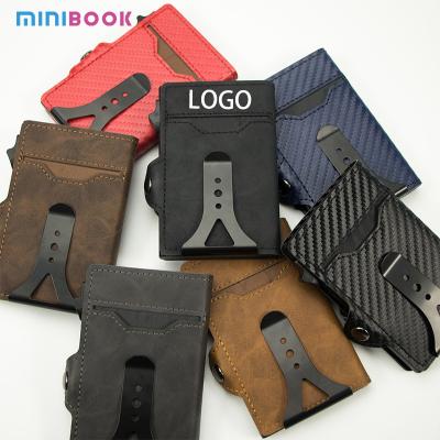 China Auto Eject Pop Up Card Holder with Cash Clip for Men PU Leather 10.2x7.2x1.6cm for sale