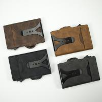 China Auto Eject Pop Up Card Holder with Cash Clip for Men PU Leather 10.2x7.2x1.6cm for sale