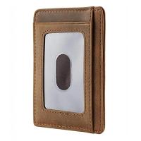 China Genuine Leather Credit Card Wallet for Men Crazy Horse Minimalist Design 7.9cm x 11cm for sale
