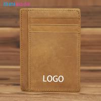 China Genuine Leather Credit Card Wallet for Men Crazy Horse Minimalist Design 7.9cm x 11cm for sale