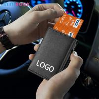 China RFID Blocking Smart Pop Up Genuine Leather Credit Card Holder Wallet for Men 10x6.6x2cm for sale