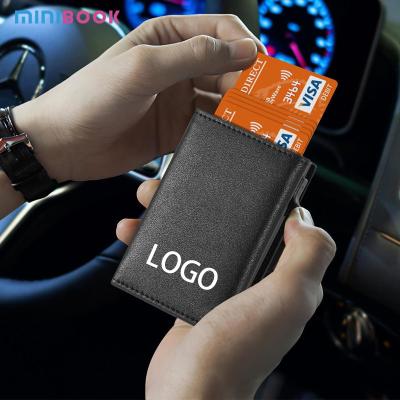 China RFID Blocking Smart Pop Up Genuine Leather Credit Card Holder Wallet for Men 10x6.6x2cm for sale