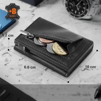 China RFID Blocking Smart Pop Up Genuine Leather Credit Card Holder Wallet for Men 10x6.6x2cm for sale