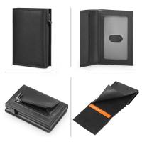 China RFID Blocking Smart Pop Up Genuine Leather Credit Card Holder Wallet for Men 10x6.6x2cm for sale