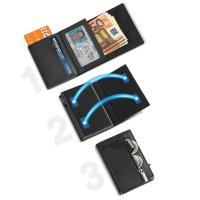 China RFID Blocking Smart Pop Up Genuine Leather Credit Card Holder Wallet for Men 10x6.6x2cm for sale