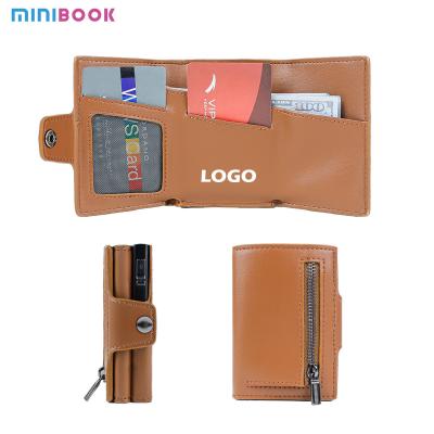 China Custom Logo Travel Minimalist Metal Wallet RFID Blocking Auto Pop Up 8 Card Capacity for sale