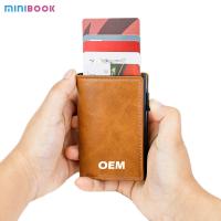 China MINIBOOK Automatic Pop Up Credit Card Holder Aluminum PU Leather Business Card Wallet 3 Pack for sale