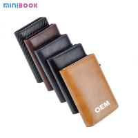 China MINIBOOK Automatic Pop Up Credit Card Holder Aluminum PU Leather Business Card Wallet 3 Pack for sale