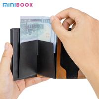 China MINIBOOK Automatic Pop Up Credit Card Holder Aluminum PU Leather Business Card Wallet 3 Pack for sale