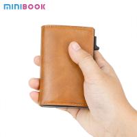 China MINIBOOK Automatic Pop Up Credit Card Holder Aluminum PU Leather Business Card Wallet 3 Pack for sale