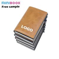 China RFID Blocking PU Leather Automatic Pop Up Credit Card Holder Wallet with Metal Card Box 8 Card Slots for sale