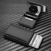 China Carbon Fiber Leather Credit Card Holder Wallet for Men 8 Card Slots RFID Blocking for sale