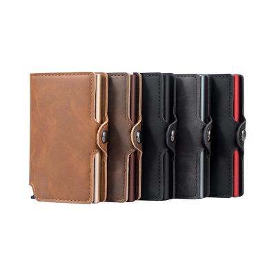 China Vintage RFID Blocking Steel Wallet with Retractable ID Card Holder 9.6x6.5x1.3cm for sale